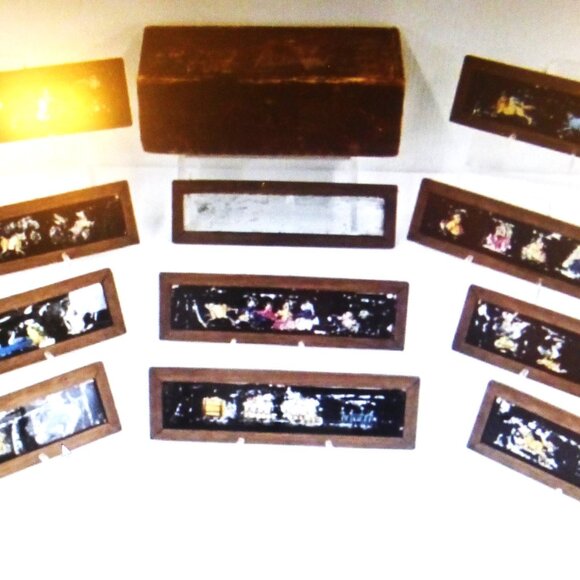 Vintage | Other | 85 Wood Box 11 Magic Lantern Glass Slides Magic ...